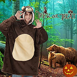 Lovemonster Cute Little Bear Cosplay Animal Pajamas Cozy Flannel Sherpa Pullover Adult Christmas Halloween Costume Brown