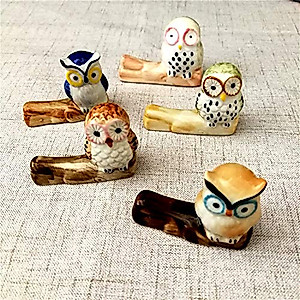 JARPSIRY 5 Pcs Cute Ceramic Owl Chopsticks Rest, Knife Spoon Fork Stand Culery Holder Paint Brush Rack Home Kitchen Restarant Tool