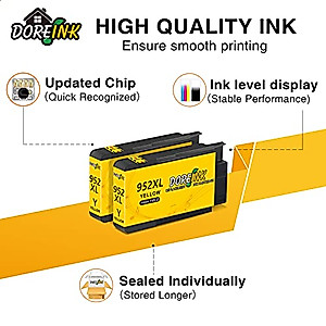 DOREINK Compatible 952 XL Yellow Ink Cartridge Replacements for HP 952 | 952XL Use with OfficeJet Pro 8710 8720 7740 8740 7720 8715 8702 Printer (2 Yellow)