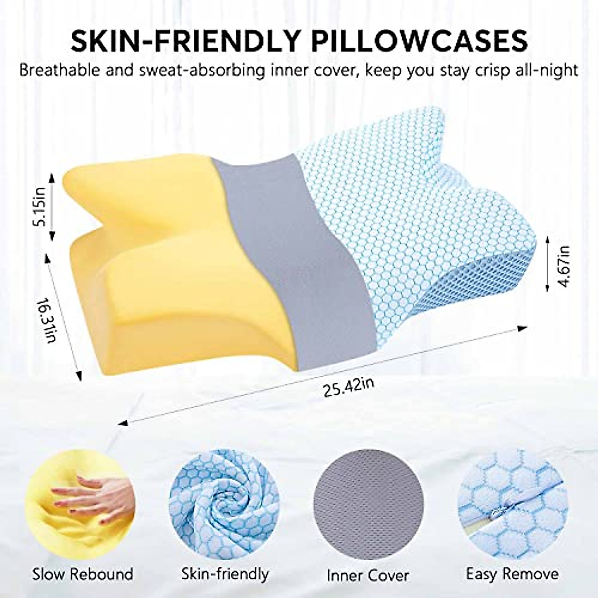 Anvo Cervical Pillow for Neck Pain Relief - Pillow for Neck and Shoulder Pain - Neck Pillows for Pain Relief Sleeping- Memory Foam Side Sleeper Pillow- Contour Orthopedic Pillow - Blue, Soft