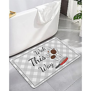 Gogobebe Super Absorbent Diatom Mud Mat Wok This Way Kitchen Sign Gray Checked Quick-Drying Thin Bath Mat Non-Slip Bathtub Mat Anti-Skid Rubber Bathroom Shower Mat 16x24in