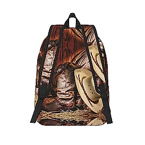 NOKOER Cowboy Black Hat Western Boots Printed Canvas Backpack,Casual Daypacks,Laptop Backpack,Lightweight Travel Daypack