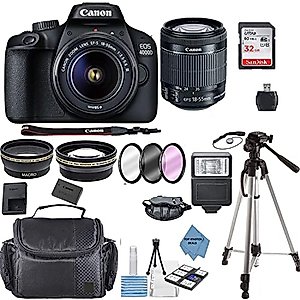 Ultimate Deals Canon EOS 4000D Digital SLR Camera w/ 18-55MM DC III Lens Kit (Black) with Accessory Bundle, Package Includes: SanDisk 32GB Card + DSLR Bag (Renewed)