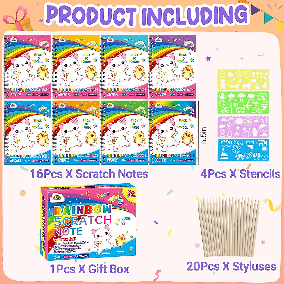 ZMLM Scratch Art Party-Favor Notebook: 16 Pack Rainbow Mini Scratch Note Bulk Art Craft Drawing Supplies Kit for Age 3-12 Year Old Kid Boy Girl DIY Toy Gift for Birthday Children's Day Activity