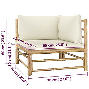 vidaXL 4 Piece Bamboo Patio Lounge Set - Versatile, Stylish and Comfortable Outdoor Furniture with Cream White Cushions, Lightweight and Easy to Clean