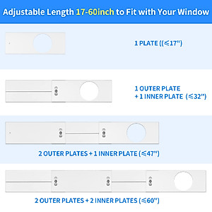 Portable AC Window Vent Kit with 5.9" Coupler, Pawcute Sliding Air Conditioner Plate Kits for Sliding Window, Adjustable 17-60 inch Portable AC Window Seal Plates for 5.9inch Exhaust Hose