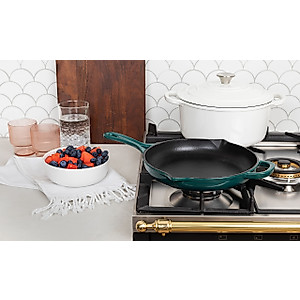 Larder & Vine Enameled Cast Iron Skillet | Nonstick Frying Pan – No Seasoning Required | Ergonomic and Helper Handle, Pour Spouts 10.25 inch / 27cm (Bondi)