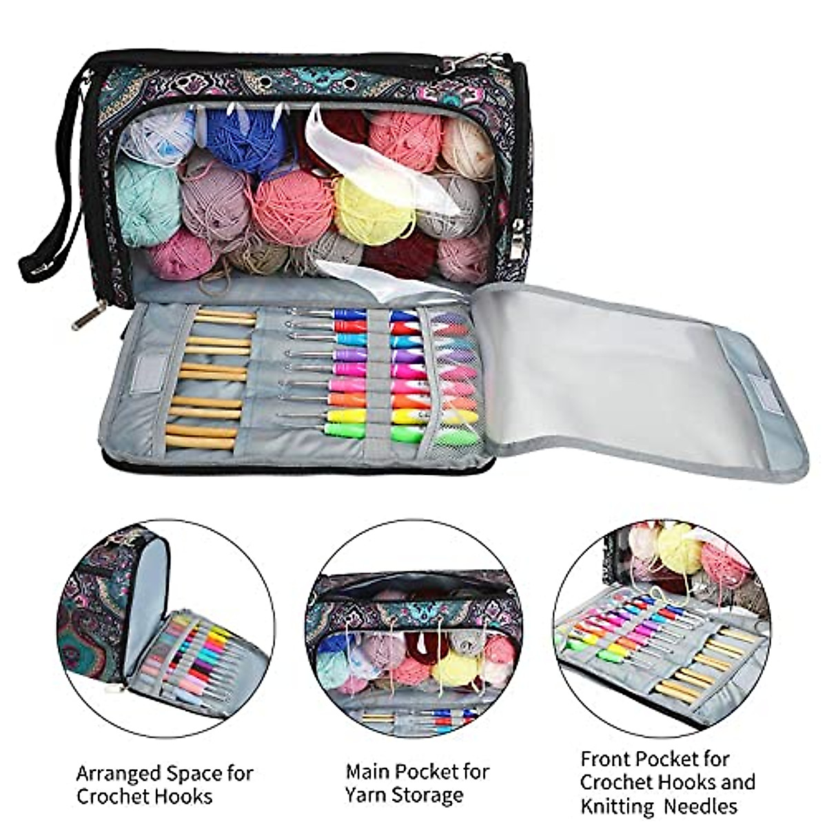 Knitting Bag, Knitting Tote Bag, Yarn Storage Organizer for Yarn, Unfinished Projects, Crochet Hooks, Knitting Needles and Other Supplies, High Capacity