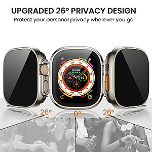 Tensea (2-in-1 for Waterproof Apple Watch Ultra 2/Ultra Screen Protector Case 49mm, iWatch Protective PC Face Cover Built-in Privacy Tempered Glass Film [26° Anti Spy] [360° Full Protection]