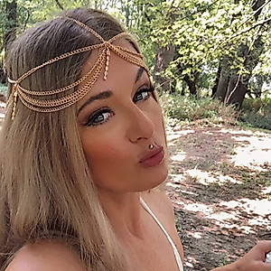 Catery Gold Hair Chain Jewelry Bride Wdedding Headbands Tassels Boho Headpiece Head Chain Rhinestones Hair Jewelry Spring Summer Christmas Head Chain for Women