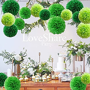 Large Lucky Green Party Decorations, 18pcs Tissue Paper Pom Poms of 14in, 12in, 10in for Birthday Celebration Wedding Party Fiesta St. Patrick's Day Indoor and Outdoor Decorations