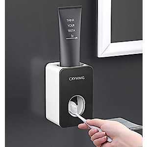 CXYHMG Toothpaste Dispenser, 2 PCS Automatic Toothpaste Squeezer Dispenser for Kids & Family Shower, is Wall Mount Bathroom Accessories with Super Sticky Suction Pad. (Black-Grey)