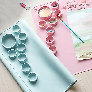 Silicone Craft Mat, 23.62'' x 15.75'' Large Silicone Mat with Compartments Non-Slip Craft Mat for Art Painting, Resin Casting and Jewelry Making (Blue)