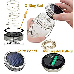 Hanging Mason Jar String Lights Lids,4 Pack 30 LED Bulbs Solar Lights with Hangers(NO Jars),Waterproof Floating Lanterns Fairy Solar Lanterns lights Outdoor Hanging Shed Windows Garden Mason Jar Decor