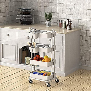 SimpleHouseware Heavy Duty 4-Tier Utility Rolling Cart, White