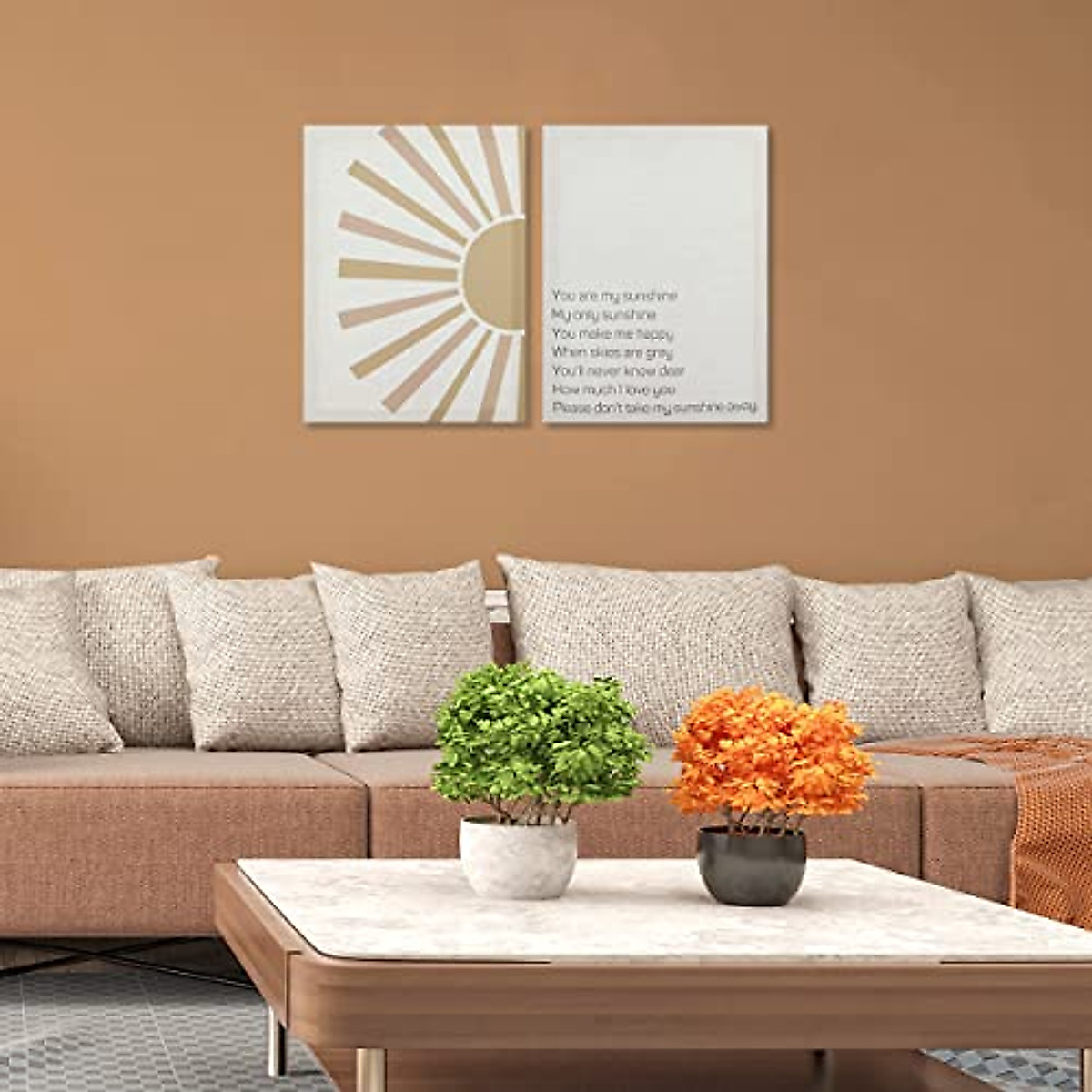 Anyzal Boho Sun Canvas Wall Art, Modern Bohemia Sunset Sunrise Wall Art Canvas Prints Ready to Hang, Geometric Sunshine Wall Decor for Living Room, Bedroom (11.8" W x 15.7" H x 2 PCS)