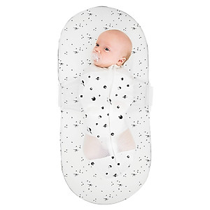 Happiest Baby SNOO Sleep Sack - 100% Organic Cotton Baby Swaddle Blanket - Doctor Designed Promotes Healthy Hip Development - Prevents Accidentally Scratching Face (Ivory Planets, Medium)