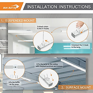 Run Bison 4FT LED Linear Strip Light, 120V-277V, 34/38/45W 4420/4940/5850LM, 3CCT Selectable, Flush Mount 0-10V Dimmable Commercial Grade LED Strip Light Fixture for Warehouse, UL Listed - 2PK