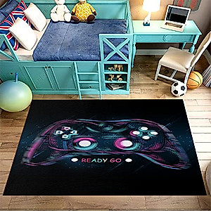 Sunnycitron Gaming Area Rugs Gamer Player Rug for Boys Room Decor Teens 3D Video Game Controller Room Mat Carpet Decor for Bedroom Living Room Playroom Carpet Black Red (59"x39")