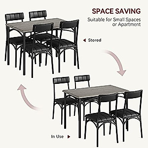 IDEALHOUSE Kitchen Table Set with Chairs, Dining Table Set for 4, Metal and Wood Rectangular Dining Room Table Set with 4 Upholstered Chairs, 5 Piece Dining Set for Small Space, Apartment, Rustic Grey