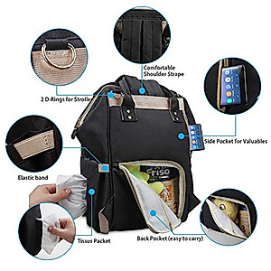 Arolly Multi-Function Waterproof Diaper Bag Travel Backpack Nappy Tote Bags for Baby Care, Large Capacity, Stylish and Durable (Black)