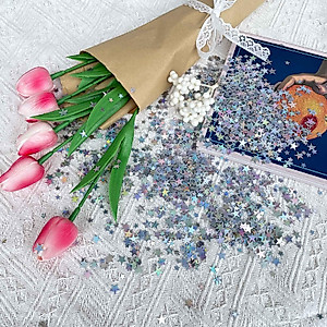 WEIKA 60g Star Confetti Glitter Star Table Confetti, Metallic Foil Star Glitter, Table Decorations for Party Wedding birthday graduation Decorations(Glitter Multicolor Set, 10mm and 6mm)