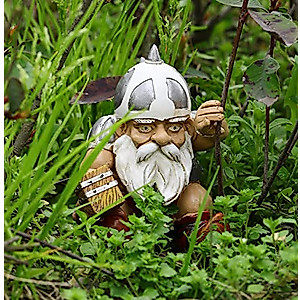 Newmyth 6" Viking Victor Norse Dwarf Gnome with Hammer Statue Outdoor Resin Figurines for Home Yard Garden Lawn Miniatures Fairy Garden Accessories