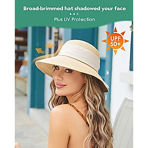 UWILL Cute Sun Hat Womens Wide Brim Foldable Straw Hats Beach Sun Hats for Women Floppy Summer Hats UPF 50+ (as1, Alpha, m, l, Beige) 1
