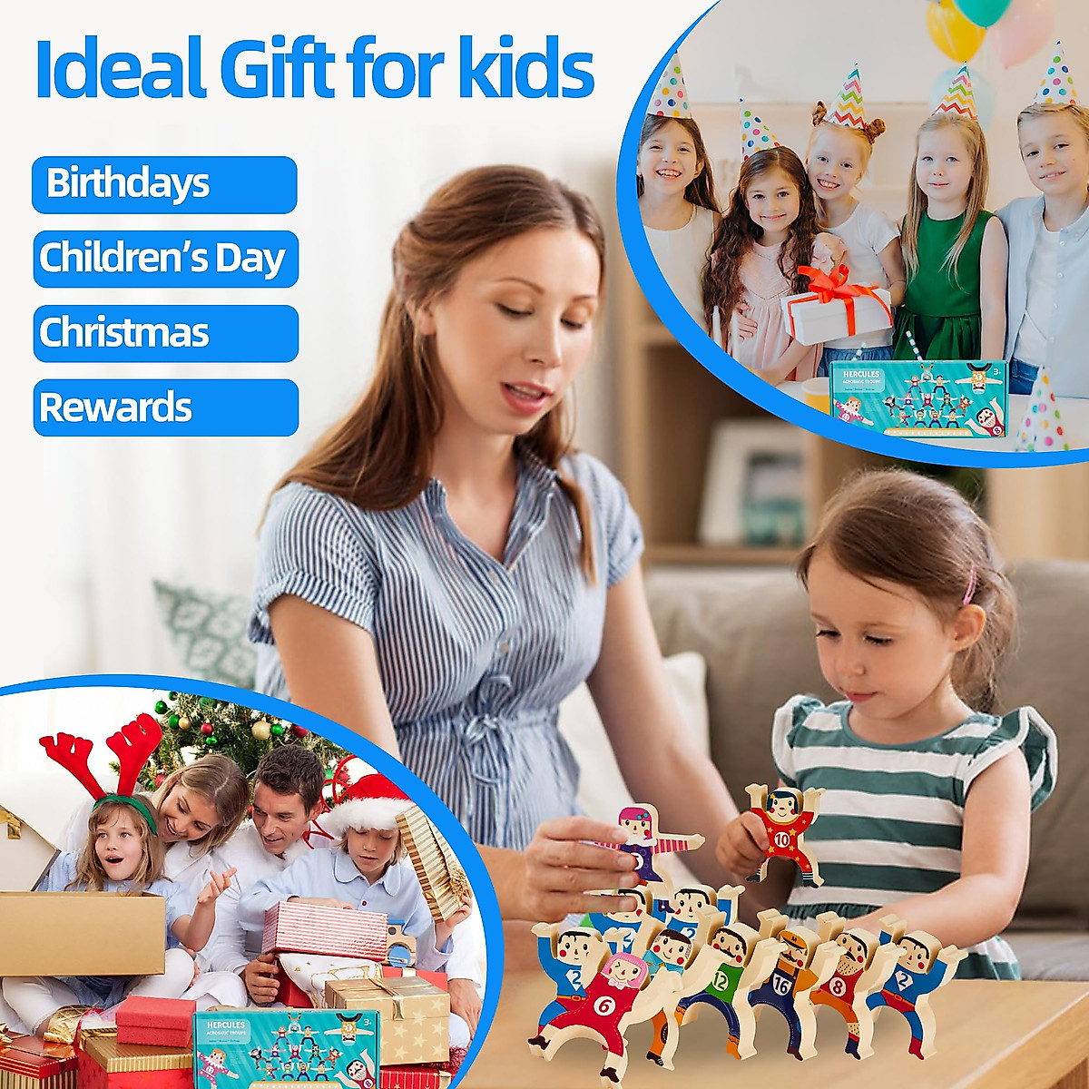 moopok 16Pcs Wooden Stacking Toys,Circus Hercules Acrobatic Troupe Toy, Balancing Building Blocks Game Toddler puzzle Toys,for 3 4 5 6 Years Kids Adults