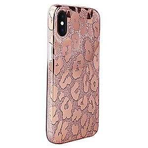 J.west iPhone Xs Max Case 6.5-inch, Luxury Saprkle Bling Glitter Leopard Print Design Soft Metallic Slim Protective Phone Cases for Women Girls TPU Silicone Cover Case Rose Gold