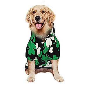 Large Dog Hoodie St.Patrick's-Day-Green-Clover Pet Clothes Sweater with Hat Soft Cat Outfit Coat Medium