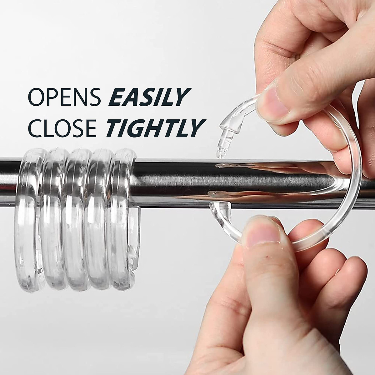 DecorRack 24 Clear Jumbo Shower Curtain Rings, 2 Sets of Large Plastic C Shape Shower Hooks, Ring Hangers with Clip for Bathroom Shower Curtain Rod (Set of 24)