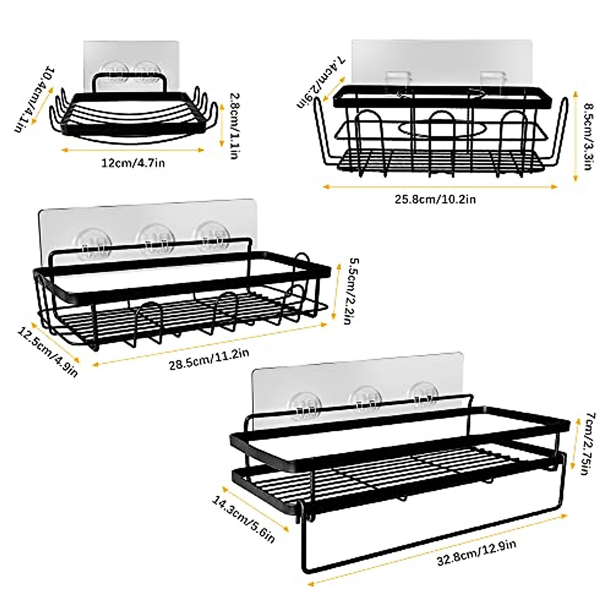 FYLEIRF 4 Pack Shower Caddy,Shower Organizer,Shower Shelf For Inside Shower,No Drilling Space Saver With Wall Mounting Design,Black