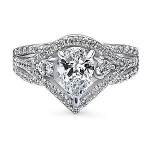 BERRICLE Sterling Silver Woven Wedding Engagement Rings Cubic Zirconia CZ Statement 3-Stone Cocktail Ring for Women, Rhodium Plated Size 8