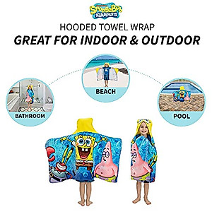Franco Kids Bath and Beach Soft Cotton Terry Hooded Towel Wrap, 24 in x 50 in, SpongeBob SquarePants