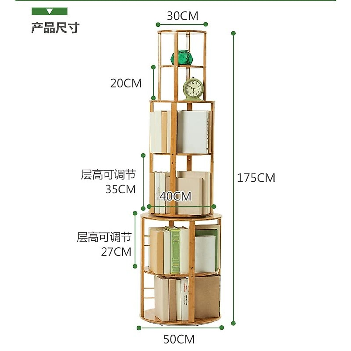Thick Bookcases 360-degree Rotating Bookshelf Bookcase Book Rack Multi-Layer Floor-to-Ceiling Storage Rack