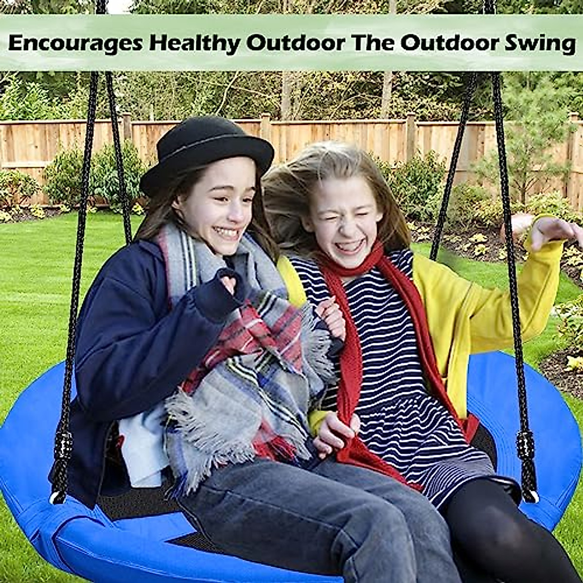 Hisecome 40 Inch Blue Saucer Tree Swing Set for Kids Adults 500lb Weight Capacity Waterproof Flying Swing Seat Textilene Fabric with Adjustable Hanging Ropes for Outdoor Playground, Backyard