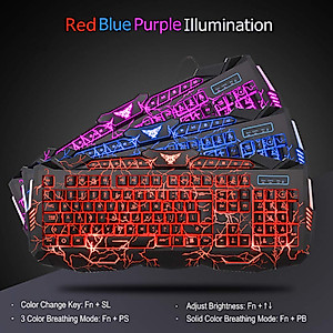 BlueFinger Backlit Gaming Keyboard and Mouse Combo,USB Wired Backlit Keyboard Mouse Game Set,Multimedia Keys,3 Color LED Crack Illumination Keyboard Mouse for Game and Work