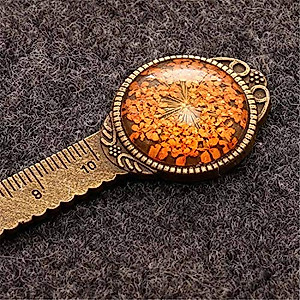 Gandhanra 9PCs Multifunction Ruler Bookmarks Bulk,Unique Vintage Bronze Dried Immortal Flowers Book Mark for Kids,Students,Teacher