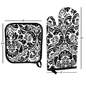 Oven Mitt And Pot Holder Set, Quilted And Flame And Heat Resistant By Lavish Home (Black)