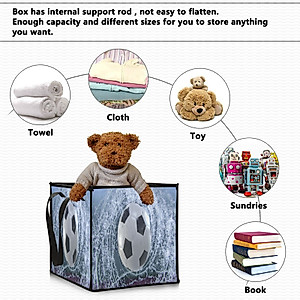 Blueangle 3d Soccer Ball Cube Storage Bin with Handles, 13 x 13 x 13 in, Large Collapsible Organizer Storage Basket for Home Décor（561）