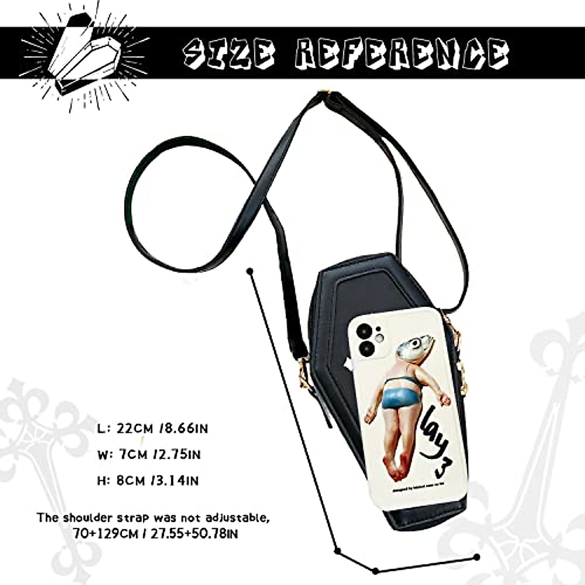 KUANG! Women's Gothic Pu Leather Shoulder Bag Coffin Shaped Handbag Purses Square Box Crossbody Bag for Halloween Party