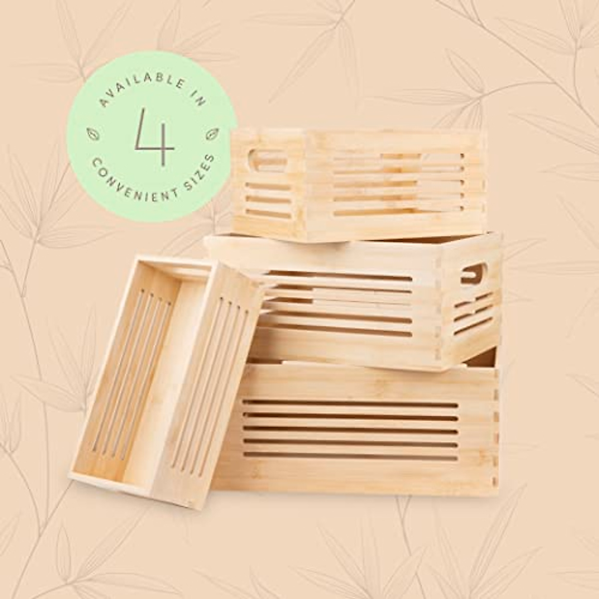 Natural Bamboo Wooden Storage Box – Rustic Farmhouse Look Wood Crate for Storage Decorative Closet, Cabinet and Shelf Basket Organizer with Built in Handles - Multi-Purpose Organizer (Medium)