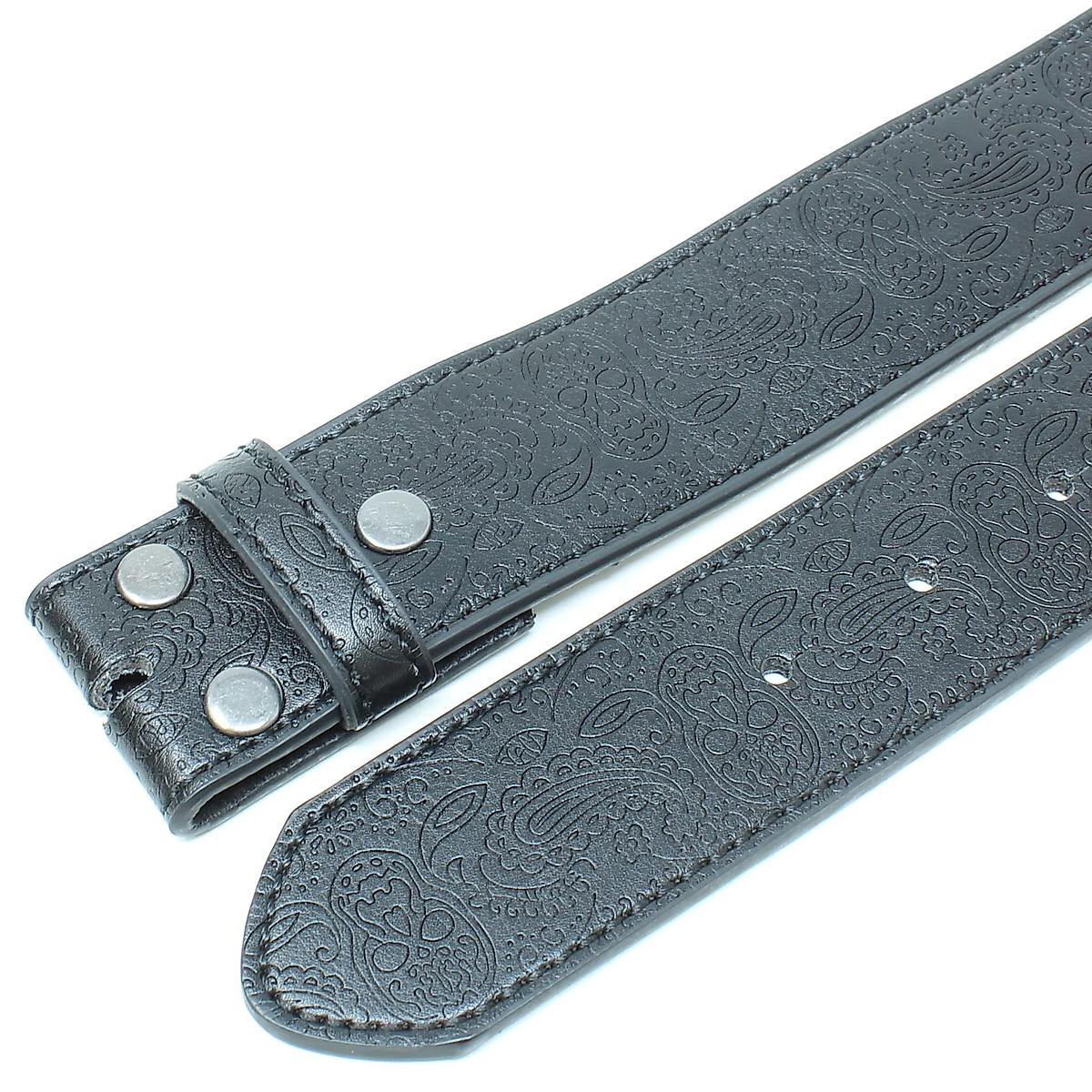 BC Belts Leather Belt Strap with Western Skull and Paisley Embossed Pattern 1.5" Wide with Snaps (Black-XS)