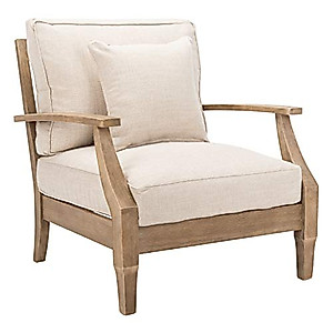 SAFAVIEH Couture Patio Martinique Natural and White Wood Outdoor Arm Chair