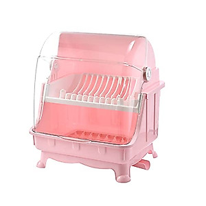 Pilipane Dish Drying Rack, Dish Rack with Cover, Cutlery Dish Drainer Rack with Lid Cover,Over The Sink Dish Drying Rack, Multifunctional Kitchen Tableware Storage Box(Pink)