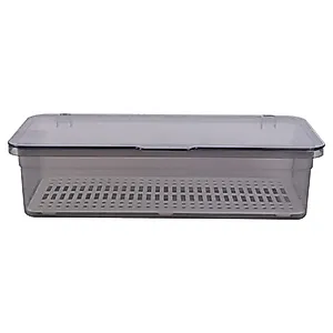 UPKOCH Plastic Kitchen Cutlery Tray With Lid And Drainer- Flatware Tray Kitchen Drawer Organizer Utensil Storage Container with Cover-- proof Dinnerware Holder ( Black ) Silverwear Box Organizer