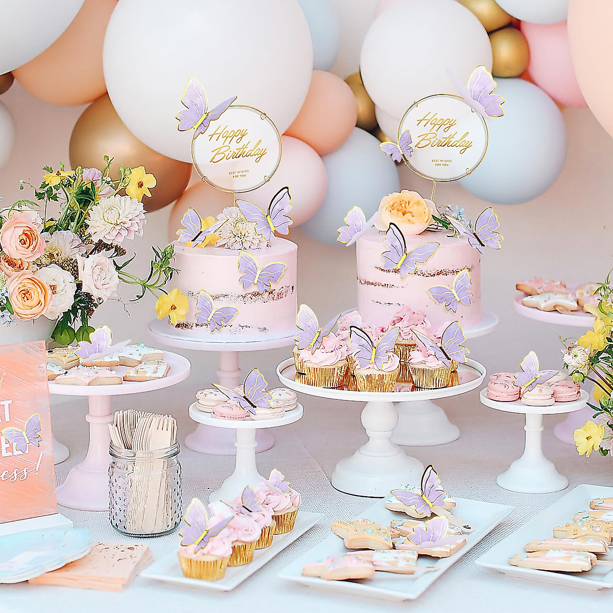 13 Pieces Butterfly Cake Toppers With Happy Birthday Cake Toppers 3D Pink Gold Butterfly Cake Decorations for Girls Women's Birthday Party Wedding Cake Decor Baby Shower (Purple)