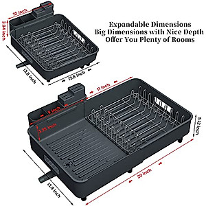 ilvvan Dish Drying Rack with Drainboard Set Length Adjustable（12.8" - 20"） Compact Dish Drainer, 1 Piece Gray