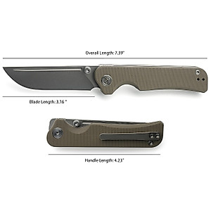 Miguron Knives M Pagos Front Flipper Folding Knife 3.16" Stonewash 14c28n Blade Tan G10 Handle Camping Hiking Pocket Knife MGR-807STN